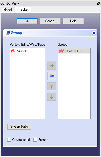 FreeCAD 曲線に沿って断面形状を押し出す（スイープ機能） - XSim